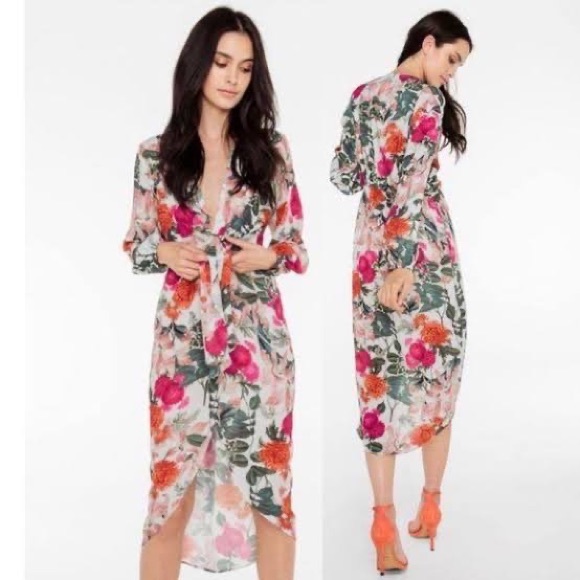 Sheike | Dresses | Sheike Enchanted White Long Sleeve Floral Wrap Midi ...